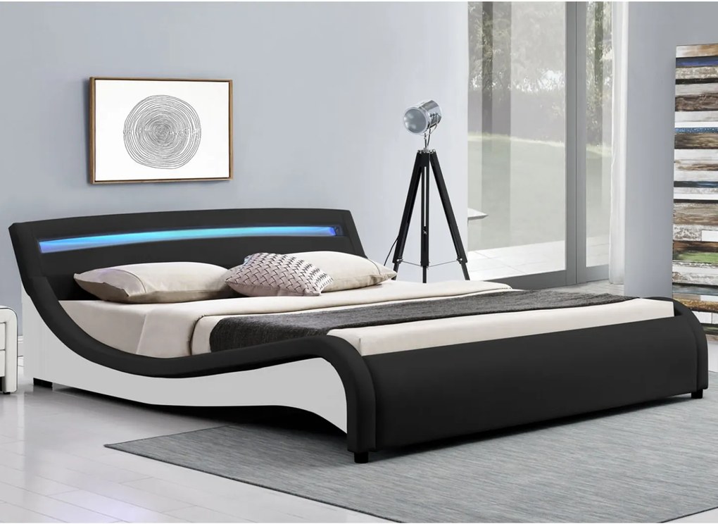 Goleto Čalouněná postel Malaga s LED osvětlením 180 x 200 cm | černá
