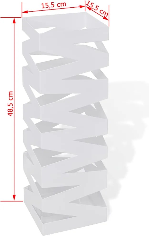 Bílý hranatý stojan na deštníky a vycházkové hole, ocelový, 48,5 cm 242468