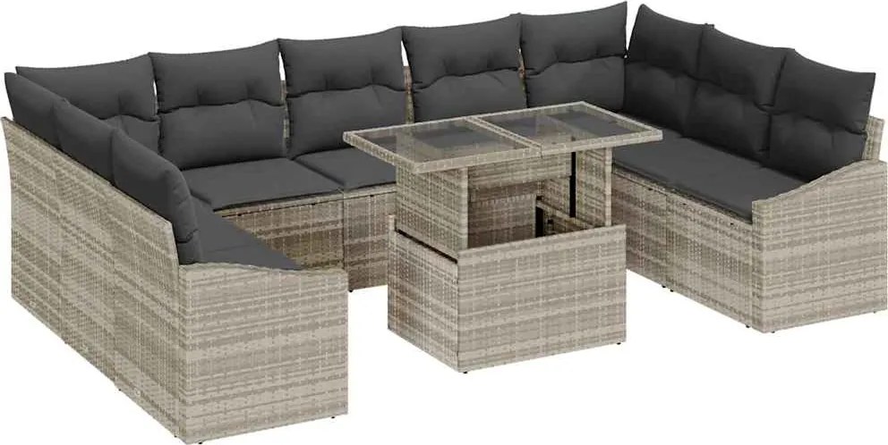 Set pohovek 10 ks Světle šedá polyratan 3349068