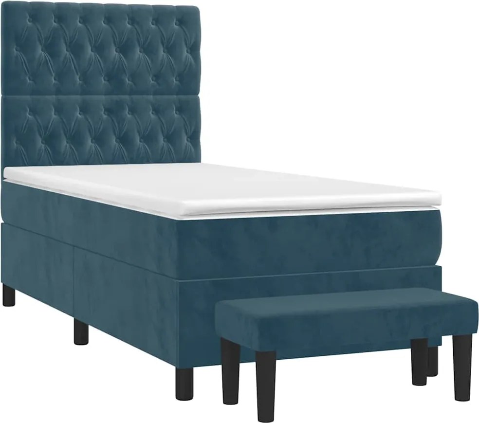 Box spring postel s matrací tmavě modrá 90x190 cm samet 3137999