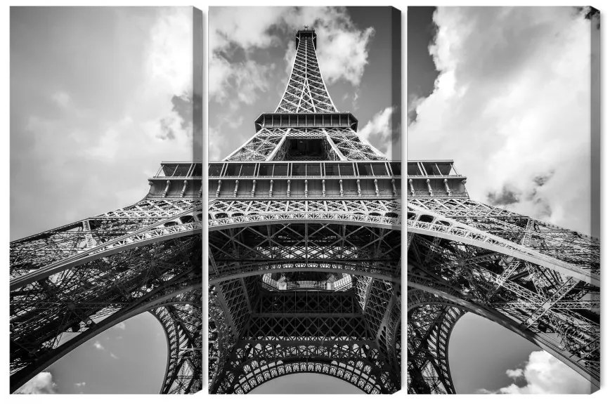 Vícedílný obraz Černobílý Pohled Na Eiffelovu Věž V Paříži Nedostatek Nedostatek Přírodní plátno 150x100