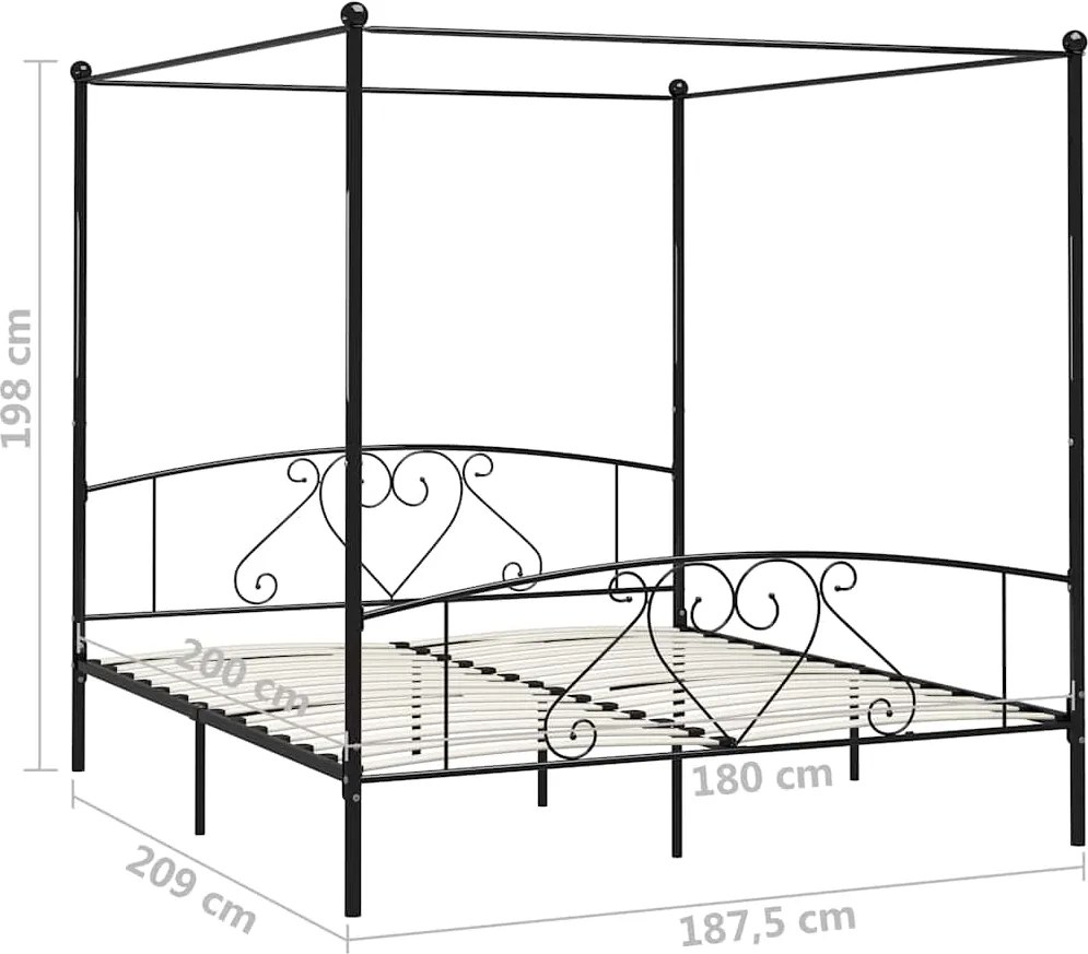 Rám postele s nebesy černý kovový 180 x 200 cm 284438