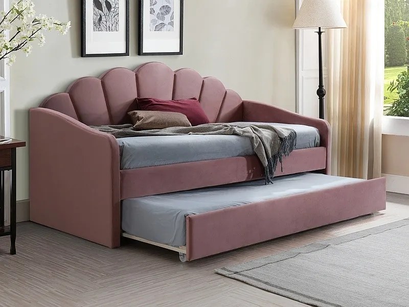 Čalouněná postel Bella Velvet 90x200 s výsuvnou přistýlkou pudrová