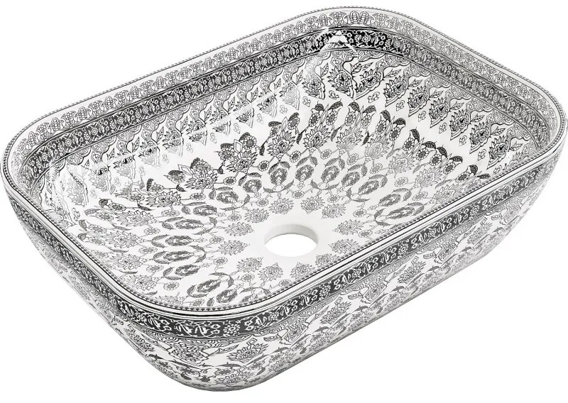 Mexen Rita, umyvadlo na desku 455x325x135 mm, bílá-černý vzor, 21084586