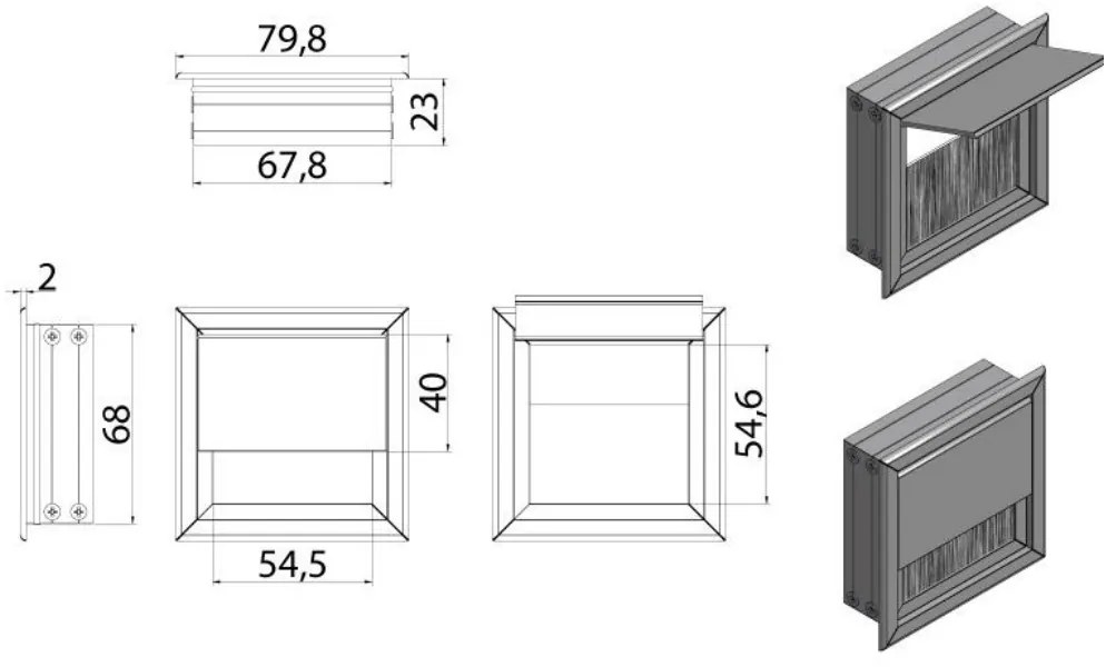 In-Design Průchodka kabelů RECTA do stolu hranatá šířka 80 mm - různé délky bílá Délka průchodky (mm): 120
