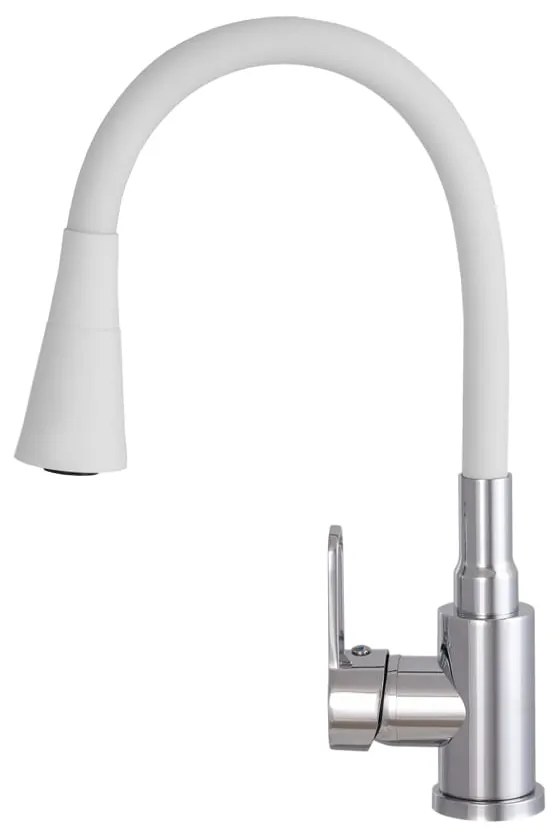 Gamma Flex 3000, stojánková dřezová baterie s flexibilním ramenem, bílá matná-chromová, GMA-BFX-3000WH