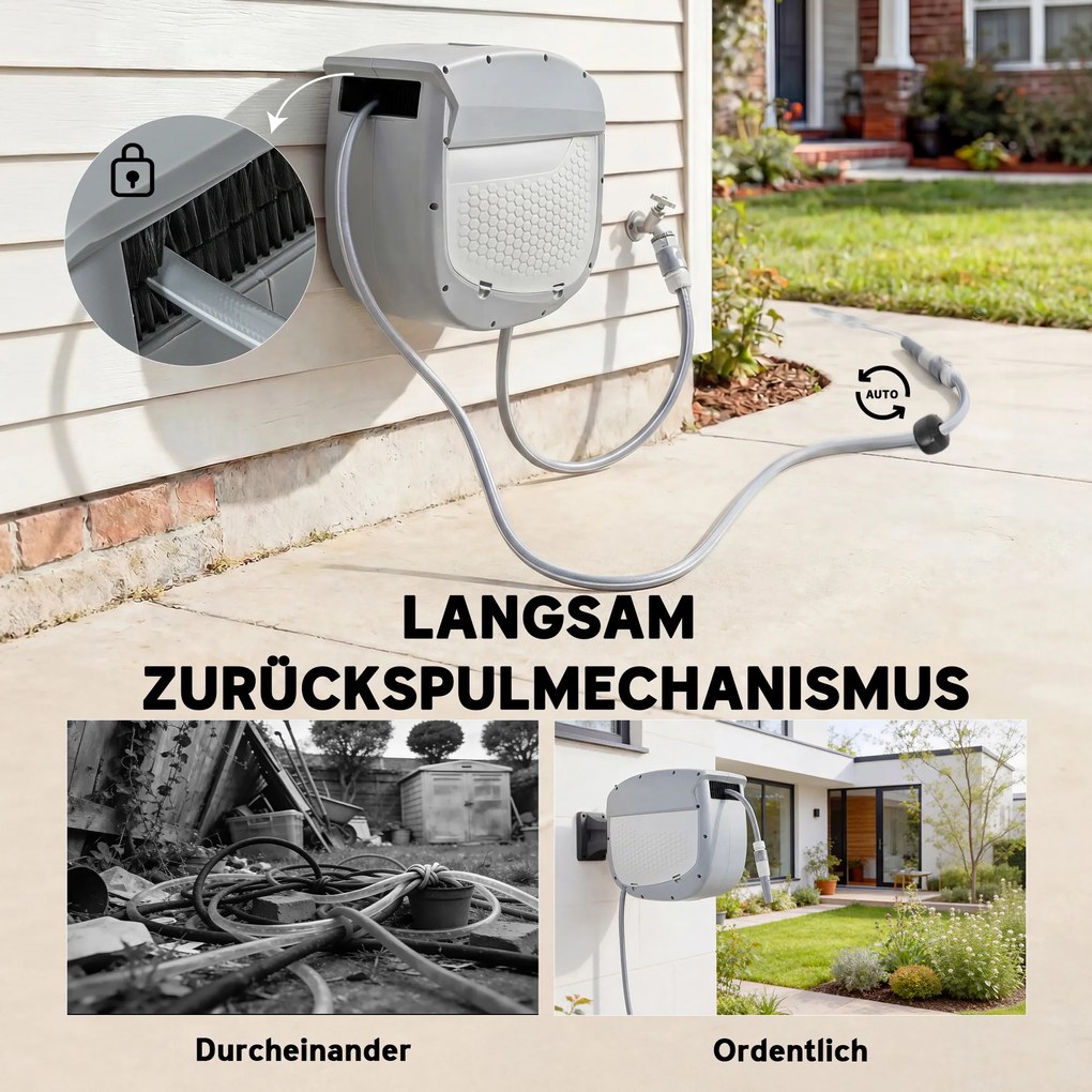 Outsunny Hadicový naviják se zahradní hadicí 20 m, otočný o 180° Box na hadici s automatickým navíjením Samosvorný