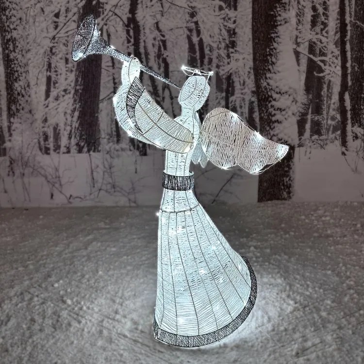 3D LED svítící anděl s trubkou, 122 cm, venkovní, ledově bílá s Flash, 120 LED, IP44