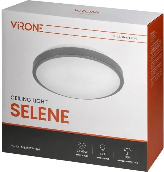 Stropní svítidlo ORNO SELENE CL/2XE27-10/G, 2xE27, max. 2x60W IP54, průměr 30,5cm, šedá