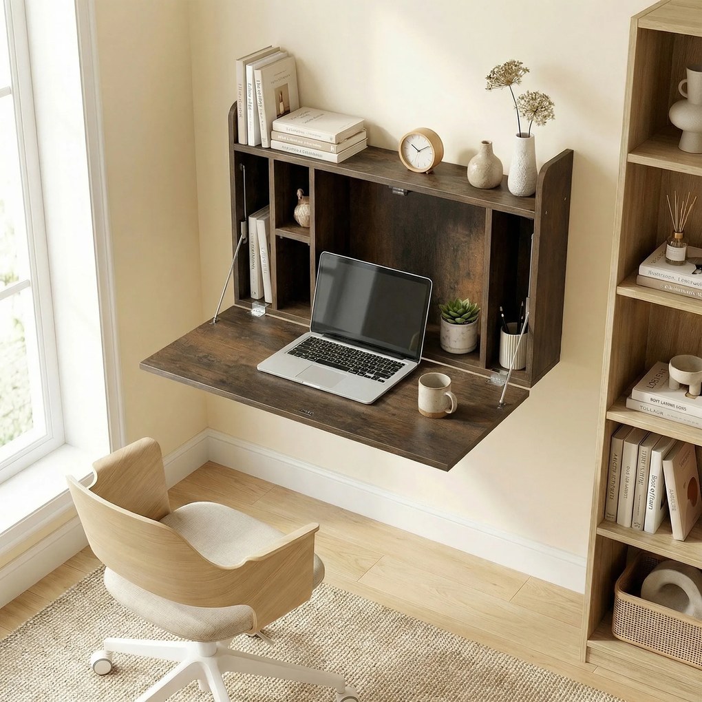 HOMCOM nástěnný psací stůl se skládací deskou a úložným prostorem - 77 x 20 x 51 cm
