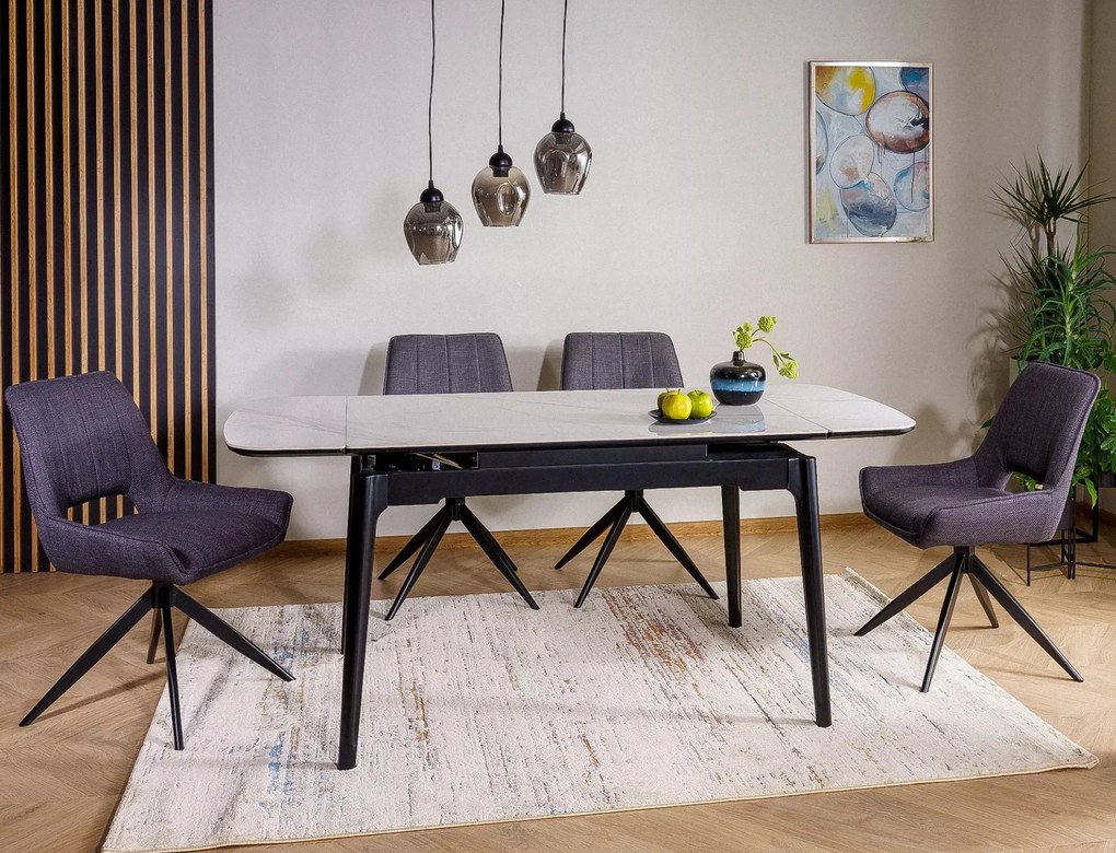 Jídelní rozkládací stůl Sento 120/180 cm keramika bílý mramor/černý