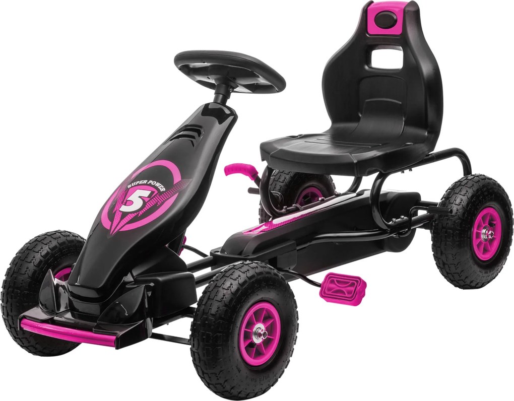 HOMCOM Go-Kart, Dětské vozidlo s nastavitelným sedadlem, Pedálové auto s gumovými pneumatikami, Pedál a ruční brzda, Kettcar pro děti ve věku 5-12 let