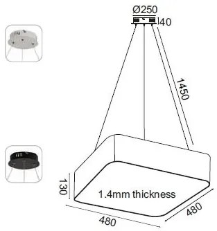 ACA DECOR LED stropní závěsné svítidlo EMERY 40W/230V/3000K/3200Lm/180°/IP20, bílé 48 x 48cm