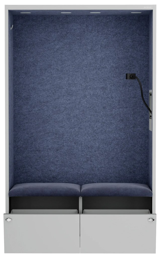 Kancelářská akustická kabina se sedátkem a USB-C portem, korpus šedý / sedák námořnická modrá, 1150 mm: SALLY MentalBox