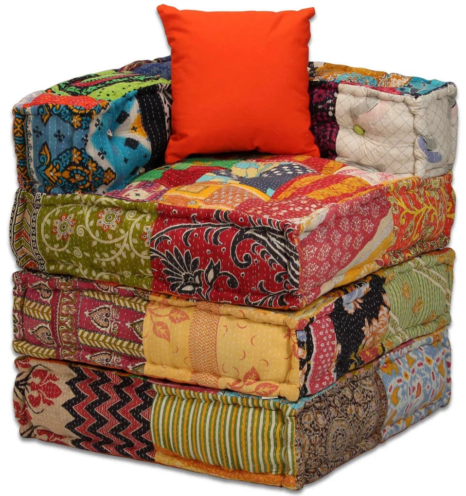 vidaXL Marketos 4místný modulární pouf patchwork textil