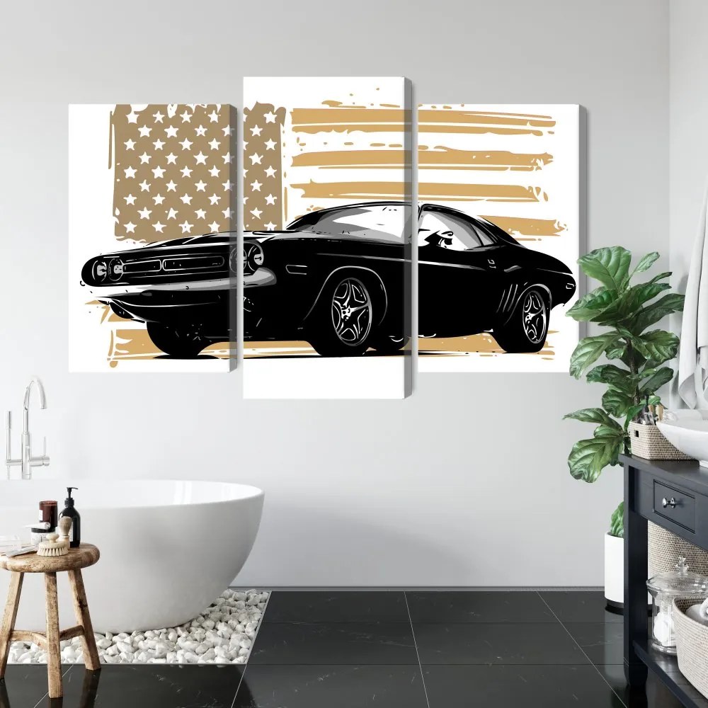 Vícedílný obraz Americké Svalové Auto S Pozadím Vlajky Usa Nedostatek Nedostatek Plátno Canvas 60x40