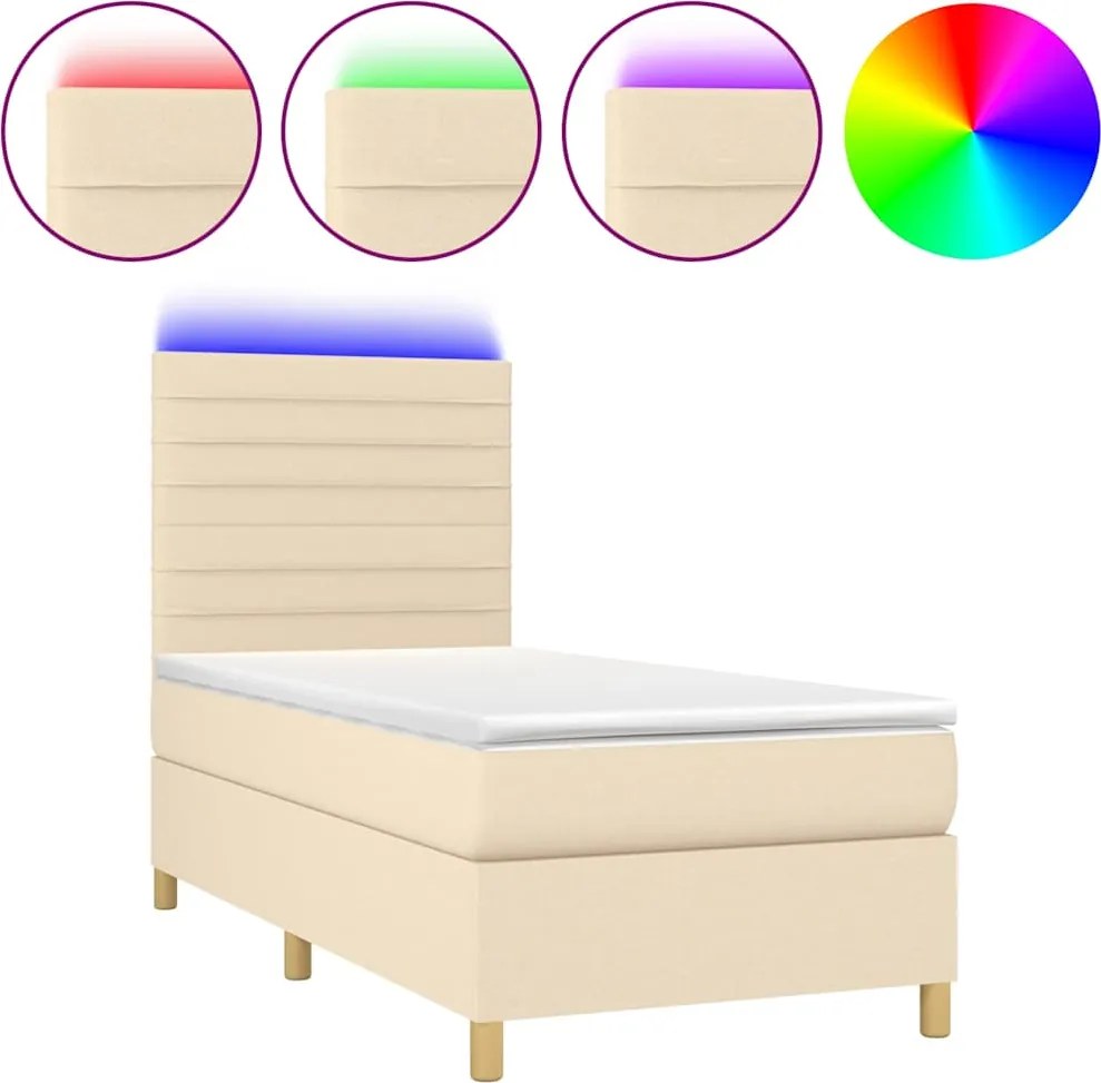 Box spring postel s matrací a LED krémová 90x190 cm textil 3135482