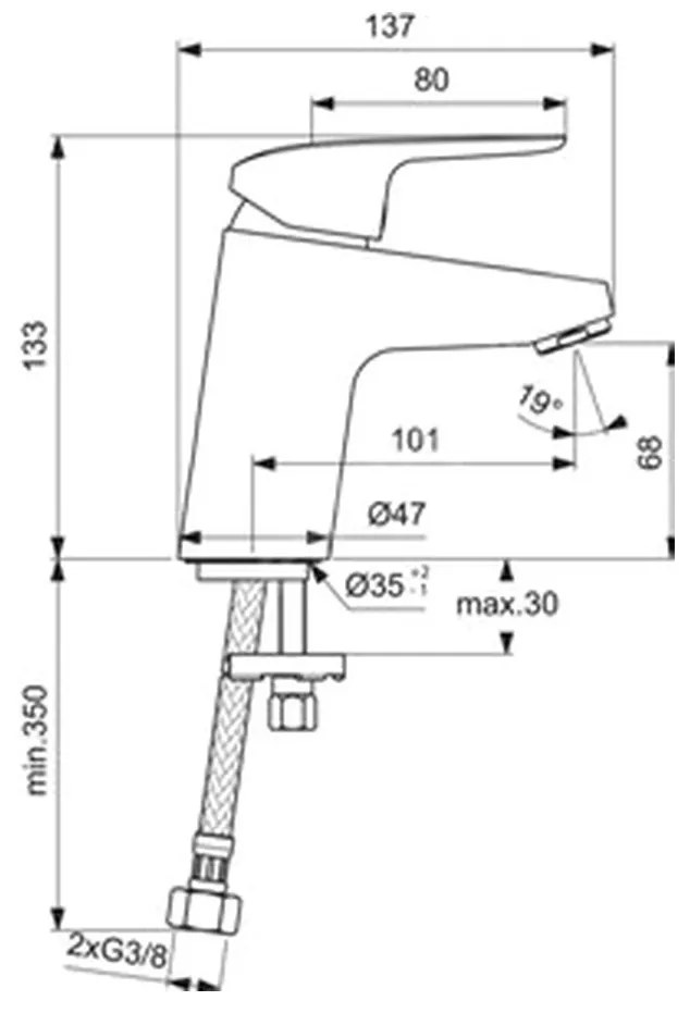 IDEAL STANDARD CeraFlex- umyvadlová baterie stojánková, 68mm, bez odt. garnitury (5l / min) B1710AA