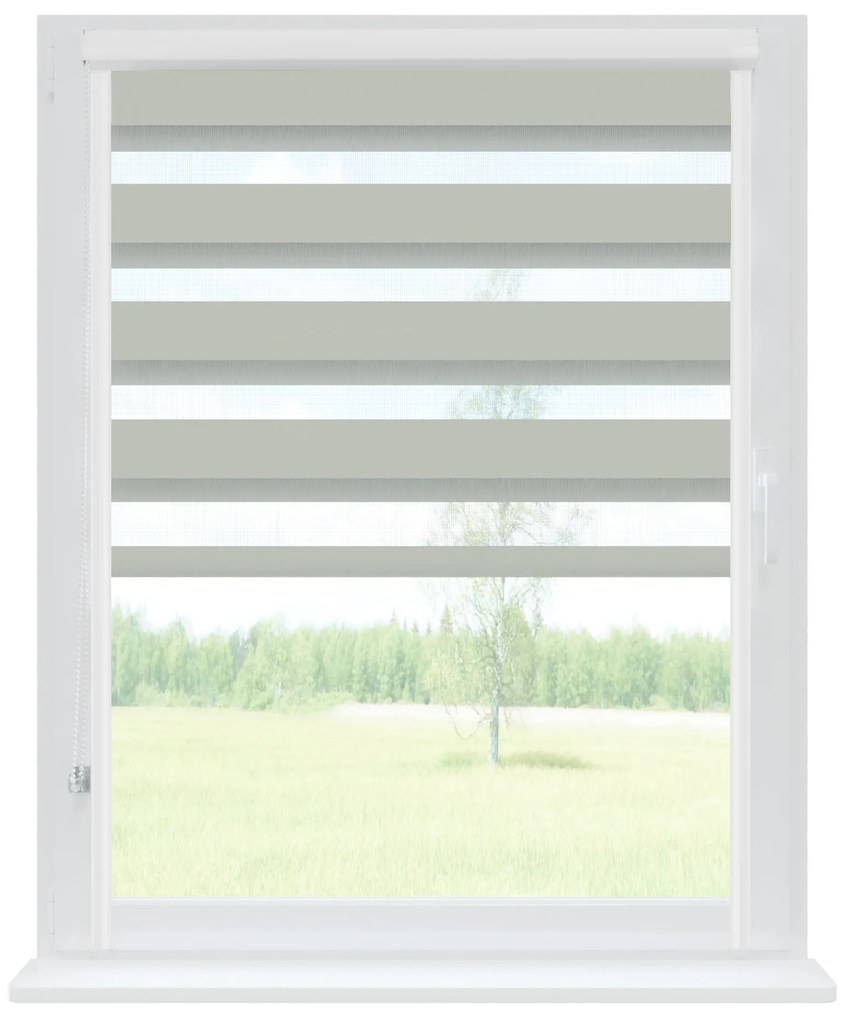 Dekodum Roleta den a noc v bílé kazetě soft, barva látky Šedá Šířka (cm): 131, Výška (cm): Balkonová (do 200 cm), Strana mechanismu: Práva
