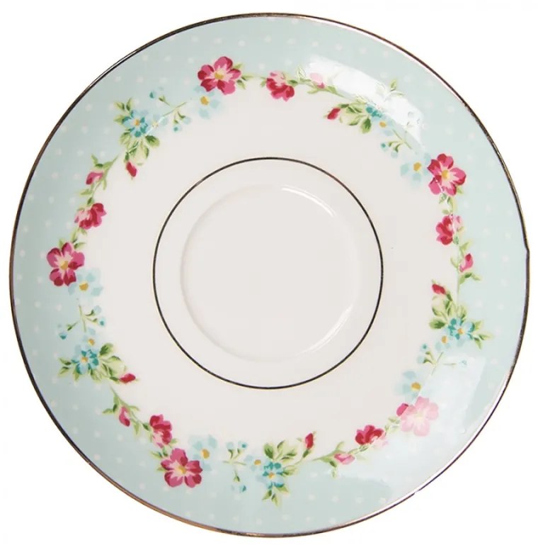 Zelený porcelánový šálek s podšálkem s květy – 250 ml