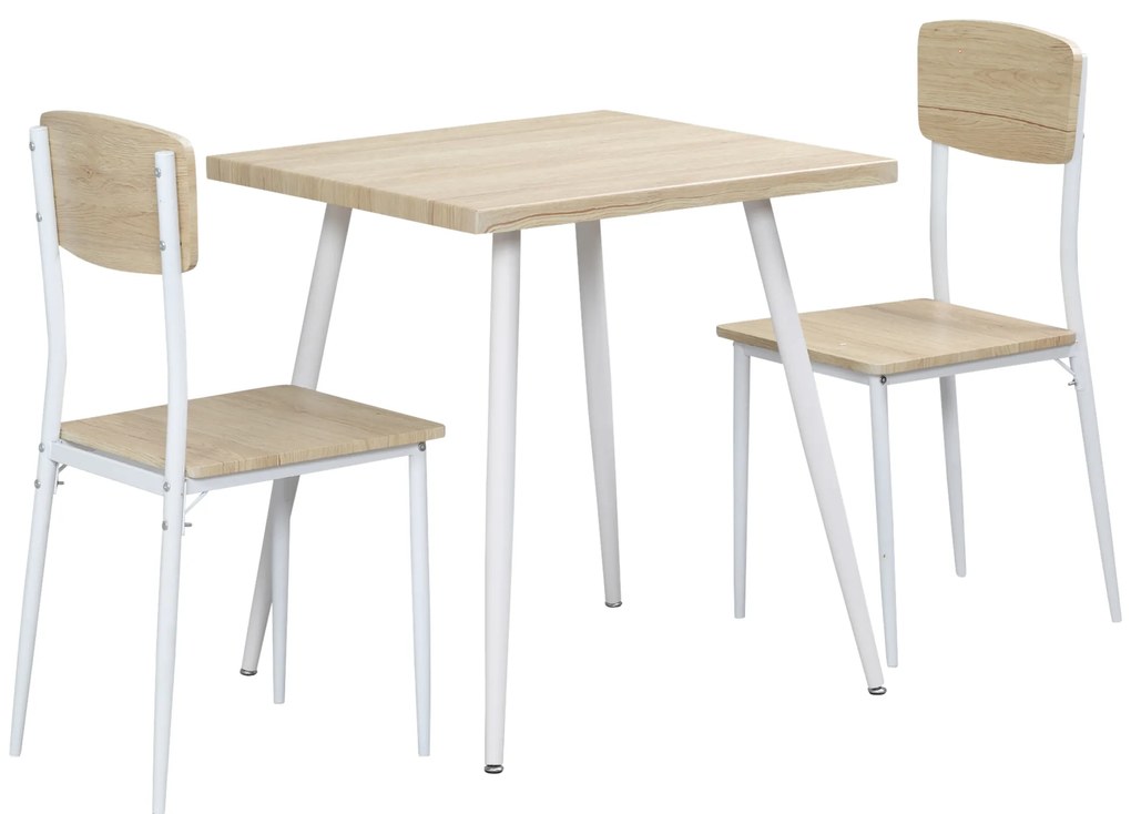 HOMCOM 3-dílný jídelní set Jídelní set MDF + kov přírodní kresba dřeva + bílá s 1 stolem + 2 židlemi | Aosom