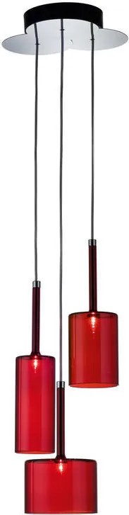 Axolight Spillray 3, závěsné svítidlo z červeného skla, LED 3x1,5W G4 délka 200cm