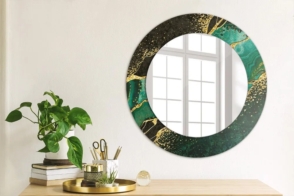 Kulaté zrcadlo tištěný rám Mramorová zelená fi 50 cm