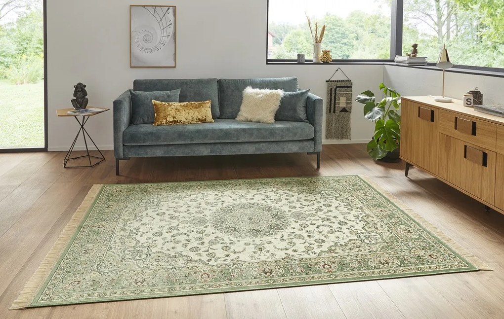 Hanse Home, Kusový koberec Naveh 104379 Ivory/Green, 135x195, zelená, chodba / předsíň