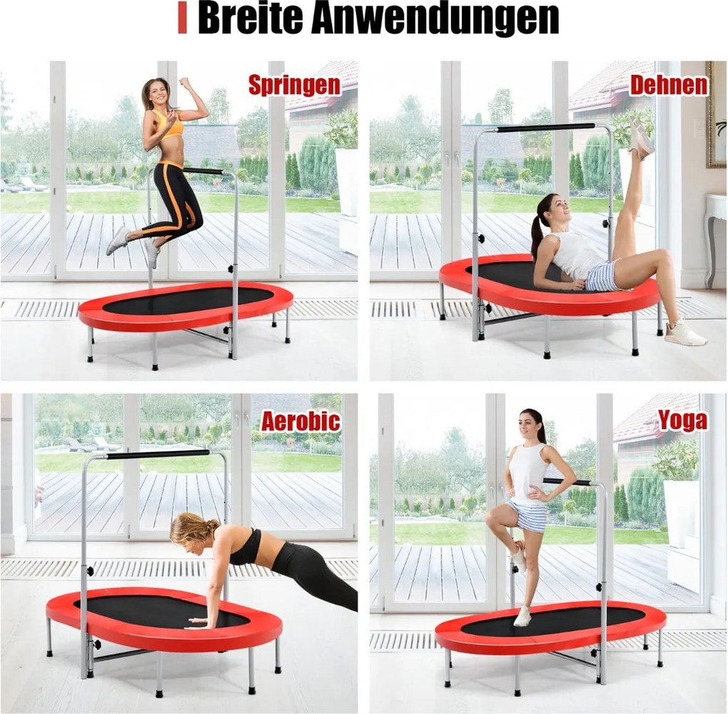 Costway Dvojitá trampolína skládací fitness trampolína s nastavitelným madlem