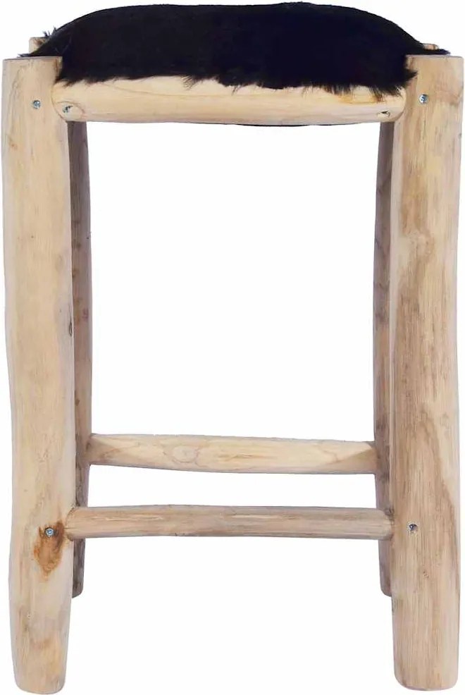Barová stolička pravá koží kůže a masivní teak 288810