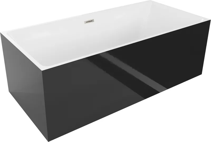Mexen Nita, volně stojící vana 170 x 80 cm, bílá-černá, broušená ocel přepad, 52091708075-97
