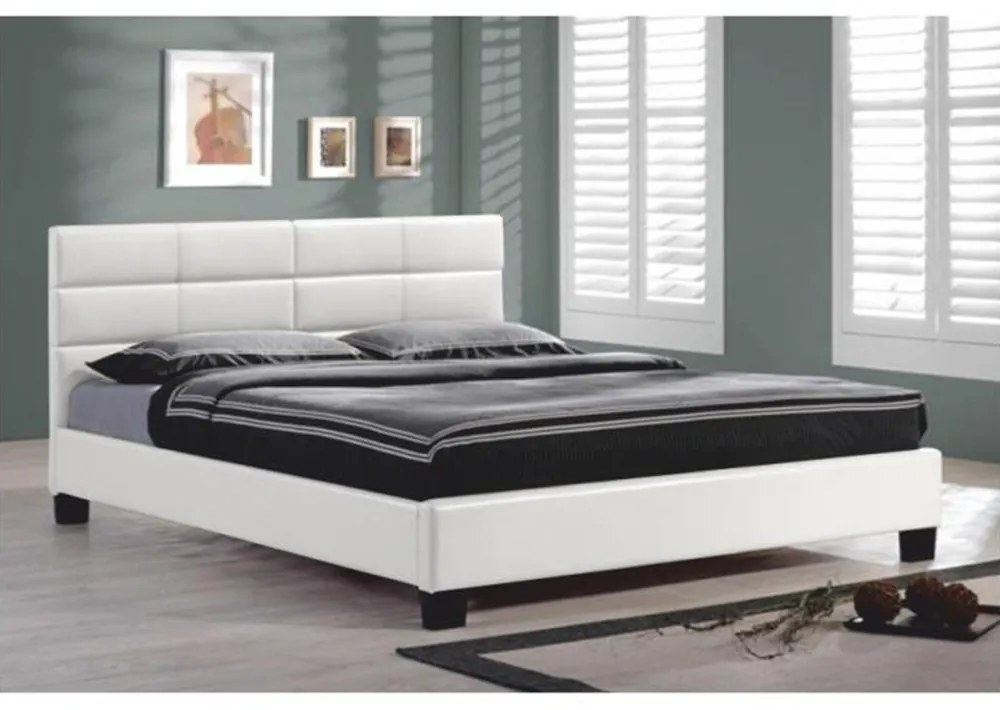 Kondela Manželská postel s roštem, 160x200, bílá ekokůže, MIKEL