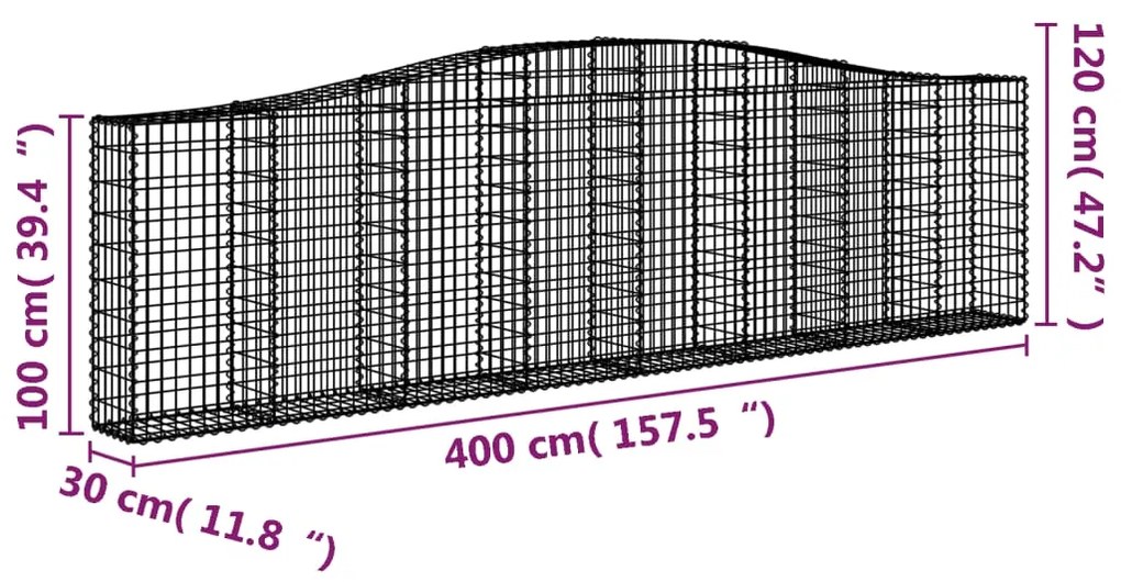 Klenuté gabionové koše 7 ks 400x30x100/120cm pozinkované železo,  3145831