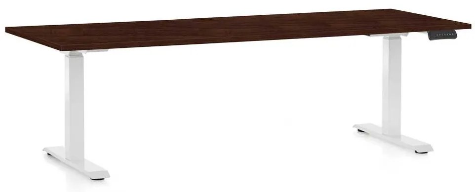 Výškově nastavitelný stůl OfficeTech D, 200 x 80 cm, bílá podnož, wenge