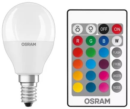 LED žárovka E14 OSRAM STAR+ CL P 4,9W (40W) s dálkovým ovladačem RGBW (teplá bílá 2700K) stmívatelná
