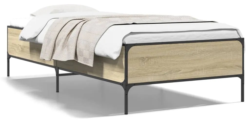 Rám postele dub sonoma 100 x 200 cm kompozitní dřevo a kov - Default Title
