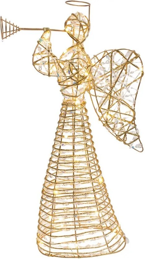 Zlatý kovový anděl s trubkou a LED osvětlením - 28*10*51 cm / 3*AA