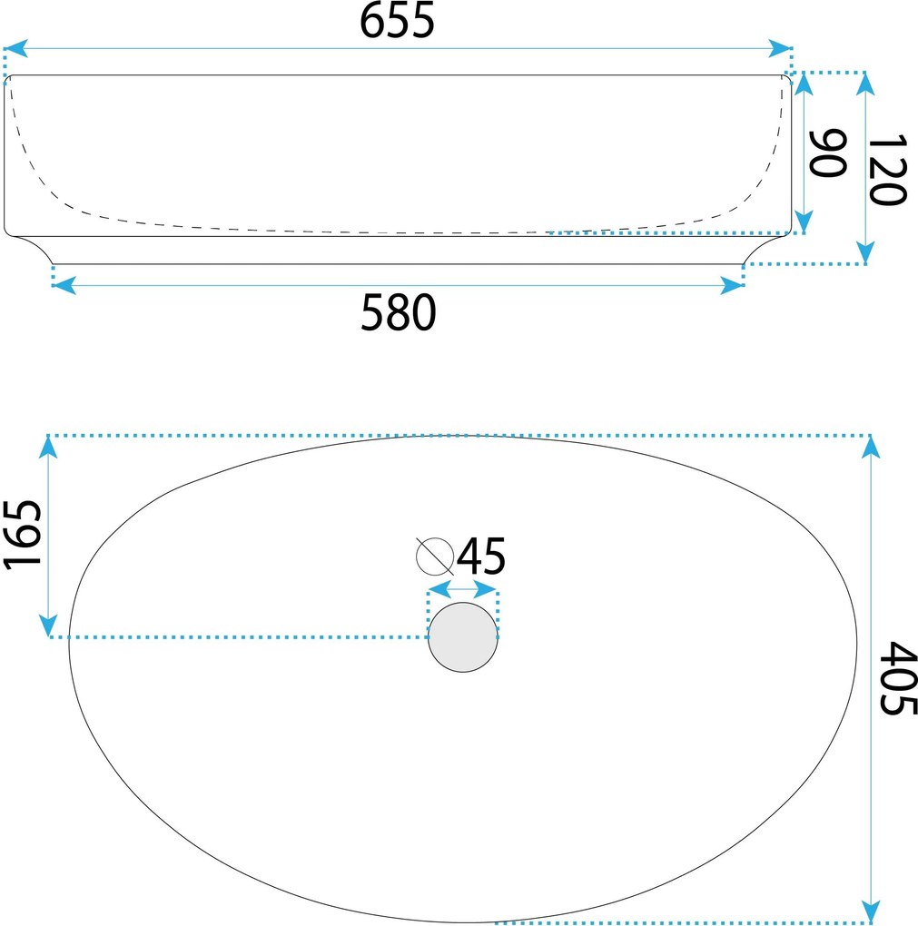 Rea Joana, umyvadlo na desku 655x405x120 mm, bílá lesklá, REA-U6371