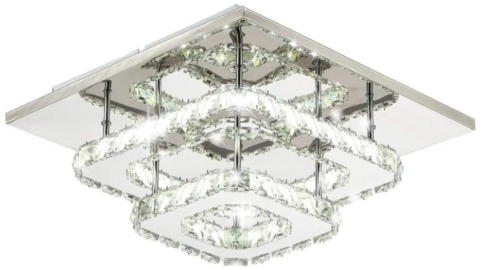 Toolight, LED 24W krystalová stropní lampa čtvercová APP410-C, chromová-zlatá, OSW-65008