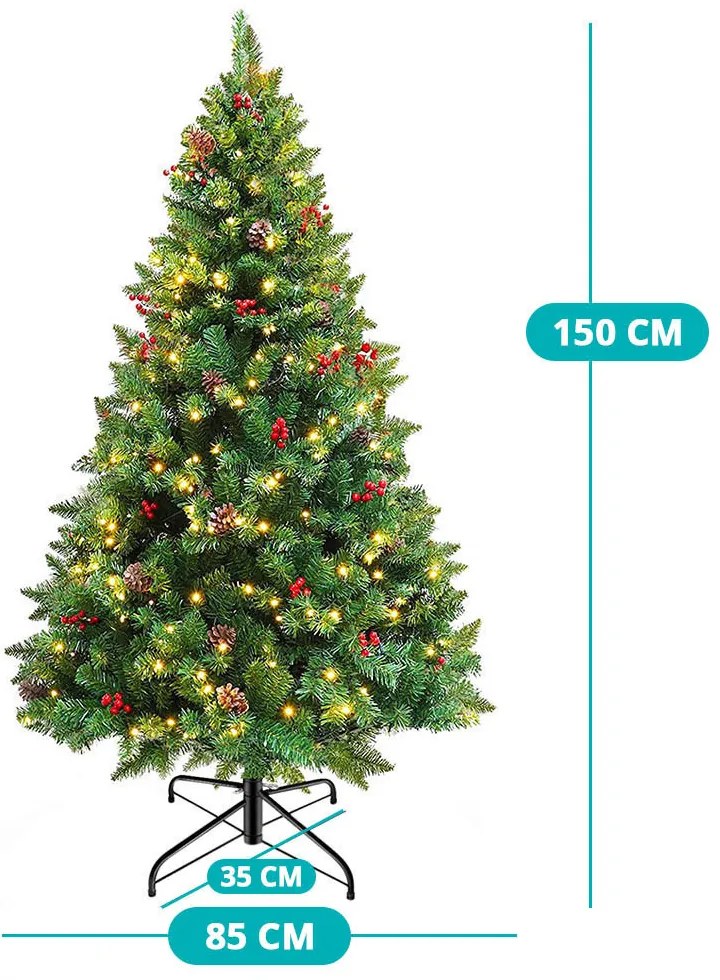 Umělý vánoční stromek s 180 LED diodami, teplý bílý, 150 cm