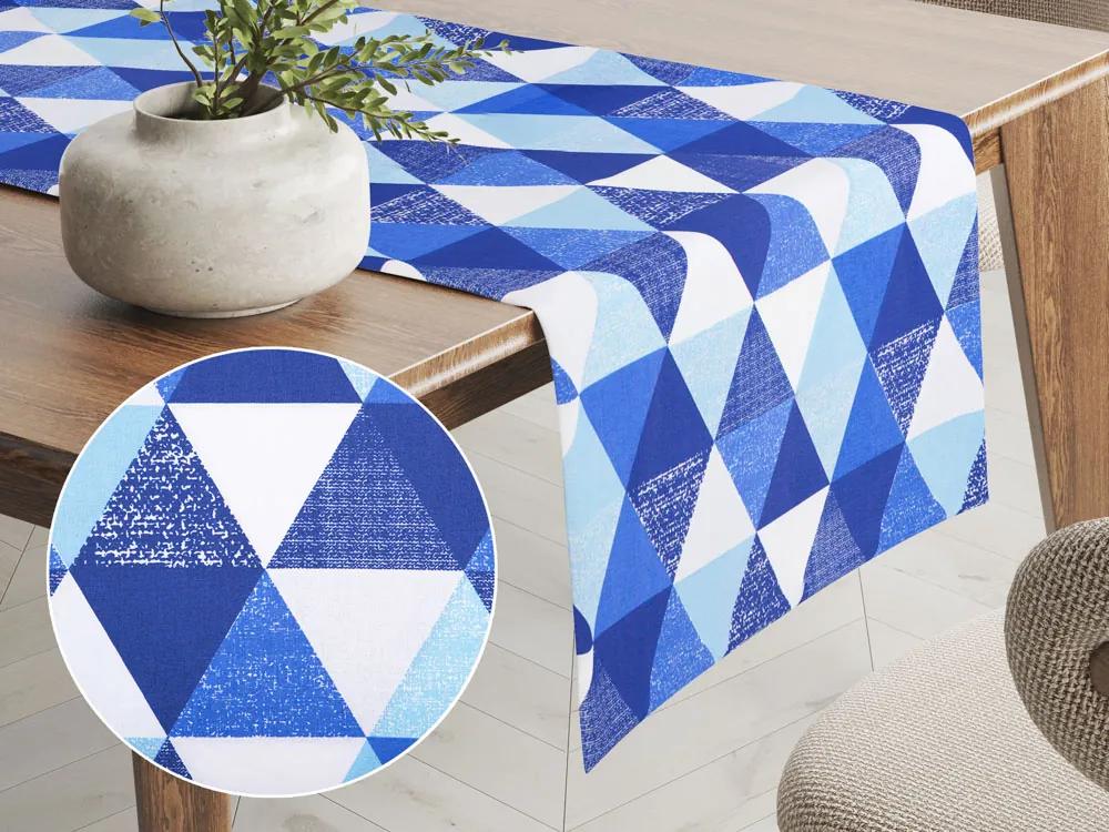 Biante Bavlněný běhoun na stůl Sandra SA-190 Modro-bílé trojúhelníky 35x160 cm
