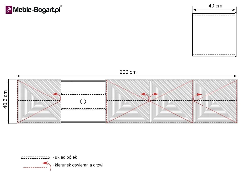 Závěsný TV stolek Asha 200 cm s výklenkem - dub artisan / rivier stone mat