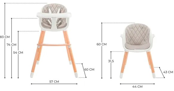 KINDERKRAFT - Dětská jídelní židle 2v1 SIENNA buk/šedá