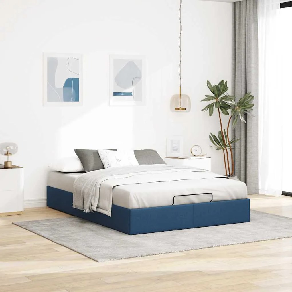 Osmanský rám postele bez matrací modrá 140x200 cm textil 3310888
