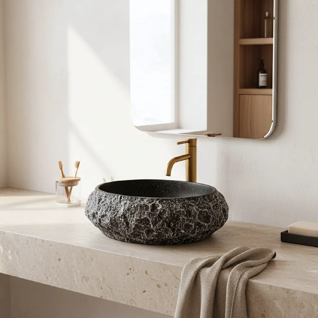 Rea Mika Gabro, umyvadlo na desku 480x380x155 mm, imitace kamene-černá, REA-U0634