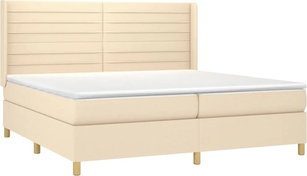 Box spring postel s matrací a LED krémová 200x200 cm textil 3138986