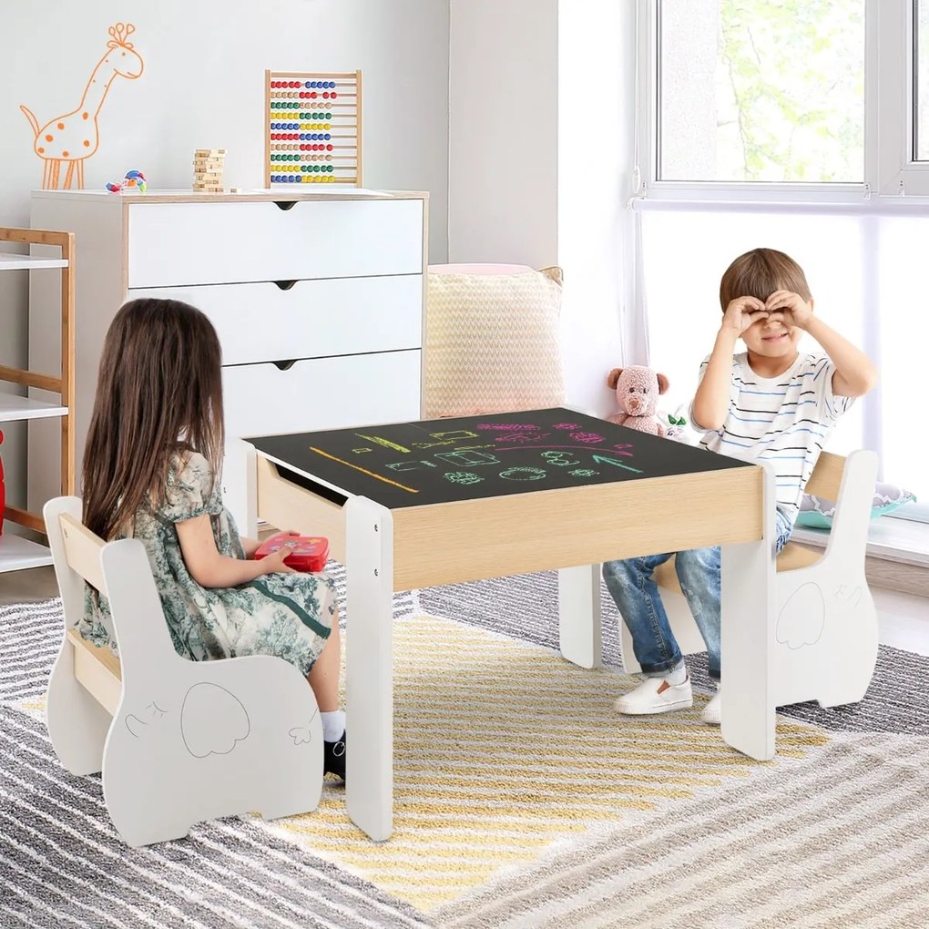 Costway 4 v 1 3dílná dřevěná dětská sedací skupina s odnímatelnou deskou