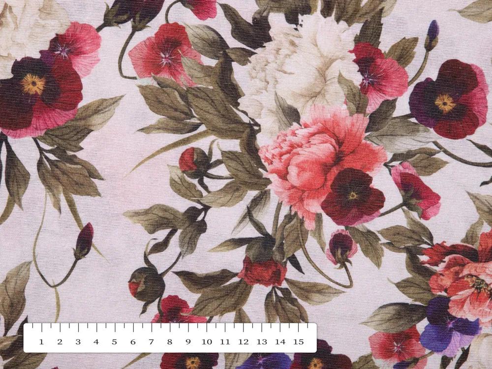 Biante Dekorační běhoun na stůl Leona LN-075 Barevné květiny na smetanovém 35x140 cm