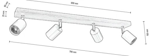 Spot-Light DO2911456 - Stropní bodové svítidlo MANARA 4xGU10/5W/230V borovice
