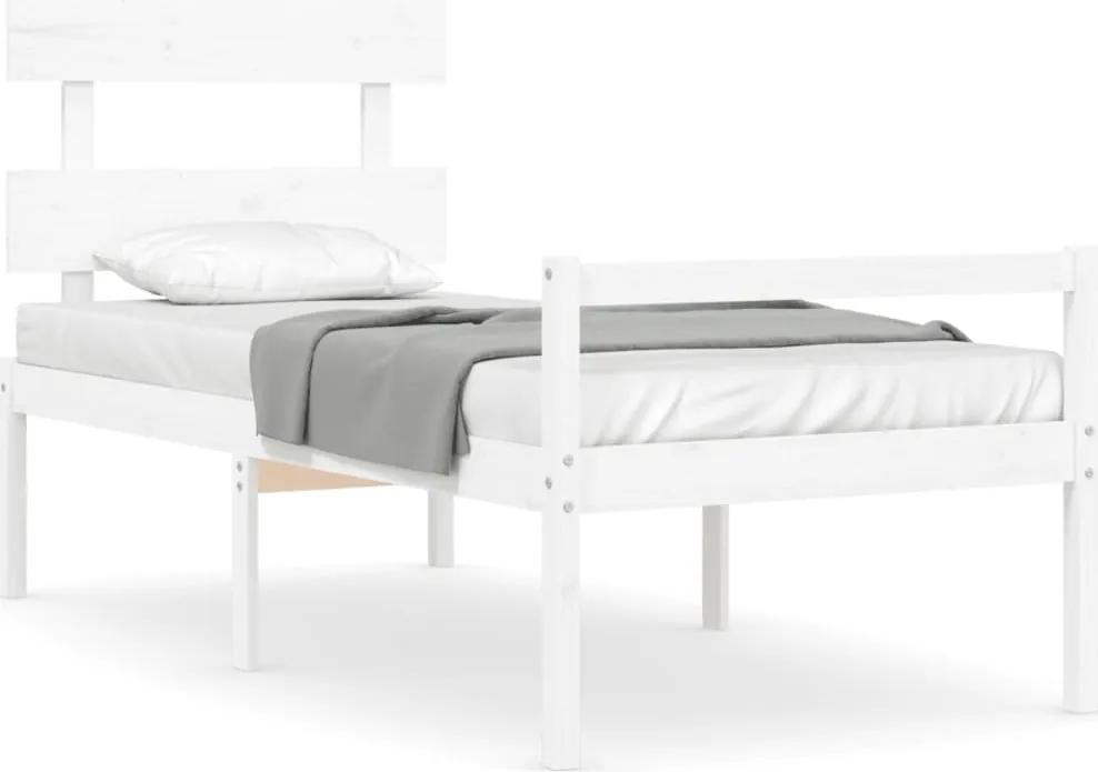 vidaXL Rám postele s čelem 90 x 200 cm masivní dřevo [3195340] Barva: Bílá